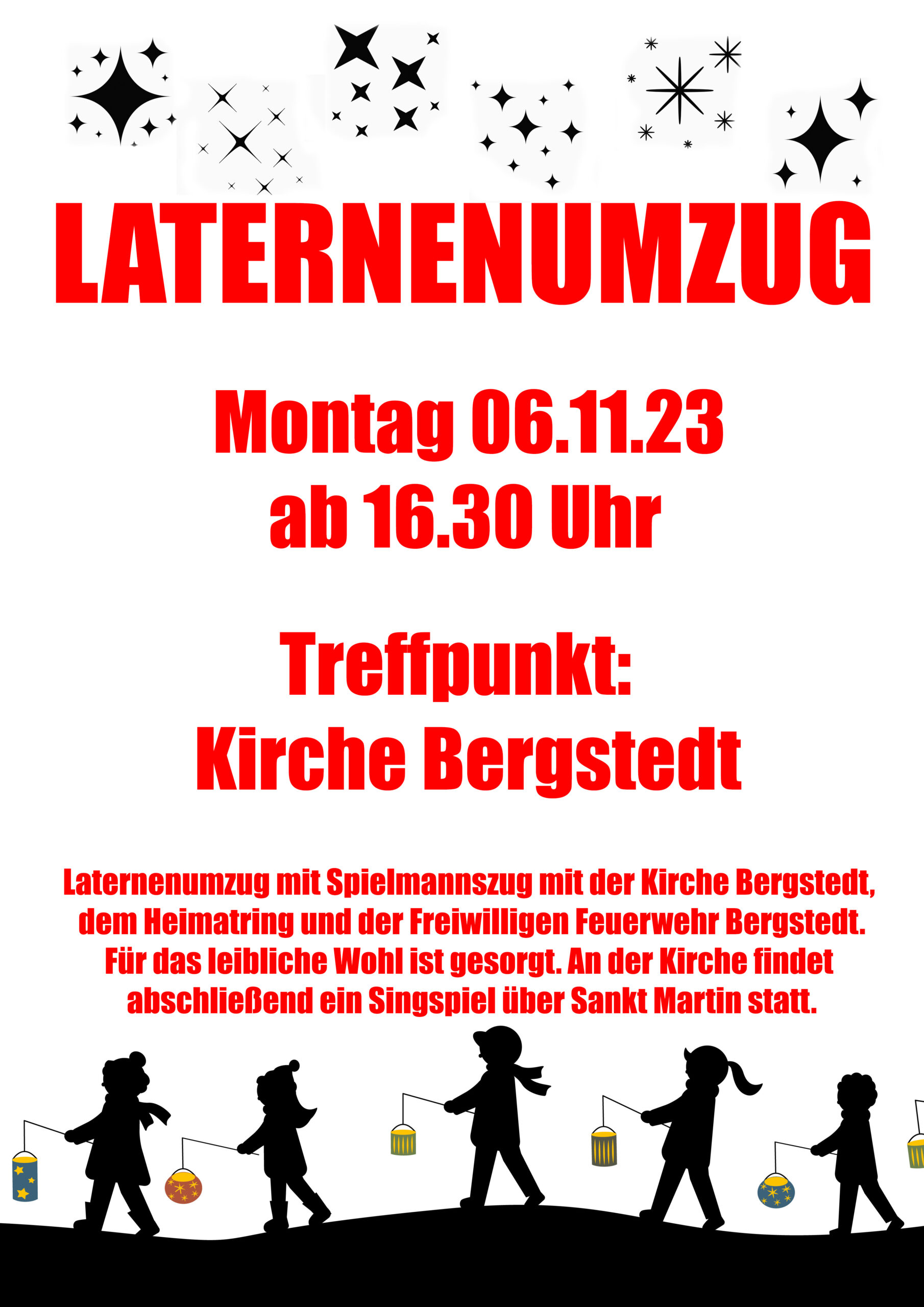 Laternenumzug mit der Feuerwehr und Spielmannszug - Heimatring Bergstedt